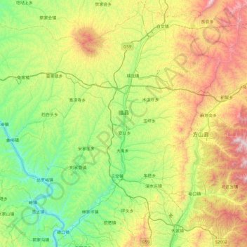 Lin County topographic map, elevation, terrain