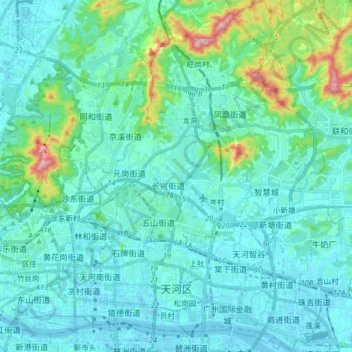 Tianhe District topographic map, elevation, terrain