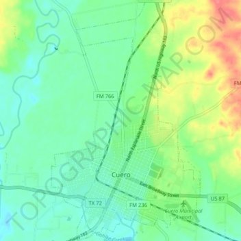Cuero topographic map, elevation, terrain