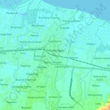 Pekalongan topographic map, elevation, terrain