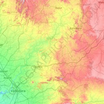 Mahi River topographic map, elevation, terrain