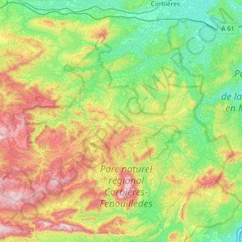 Les Corbières topographic map, elevation, terrain