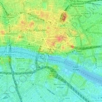The Monument to the Great Fire of London topographic map, elevation ...