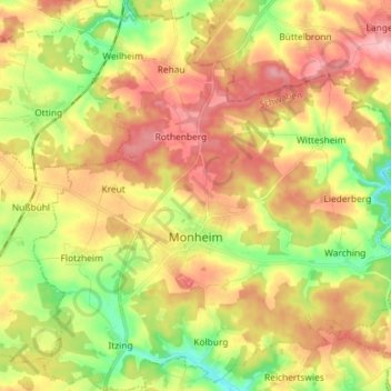 Monheim topographic map, elevation, terrain
