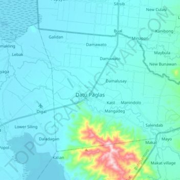Datu Paglas topographic map, elevation, terrain