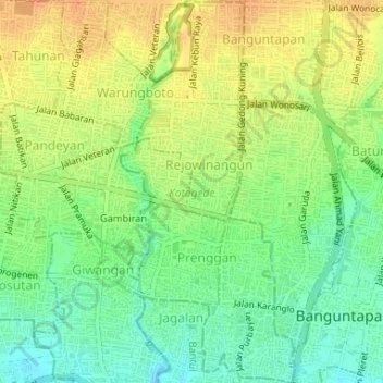 Kotagede topographic map, elevation, terrain