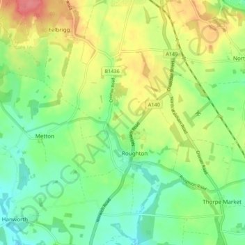 Roughton topographic map, elevation, terrain