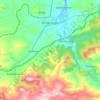 El Harrouch topographic map, elevation, terrain