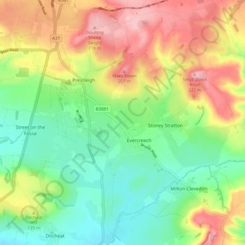 Evercreech topographic map, elevation, terrain