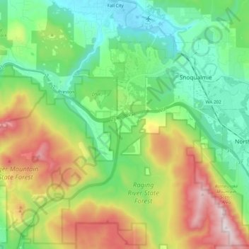 Raging River topographic map, elevation, terrain