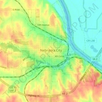 Nebraska City topographic map, elevation, terrain