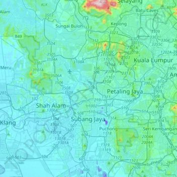 Petaling topographic map, elevation, terrain