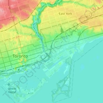 Toronto—Danforth topographic map, elevation, terrain
