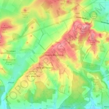 Winterslow topographic map, elevation, terrain