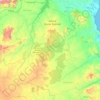 Lindi Region topographic map, elevation, terrain
