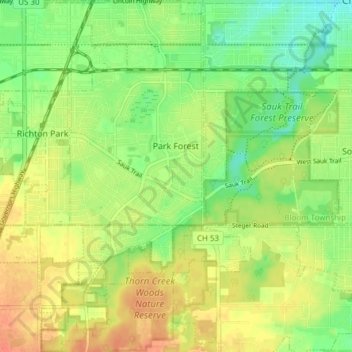 Park Forest topographic map, elevation, terrain