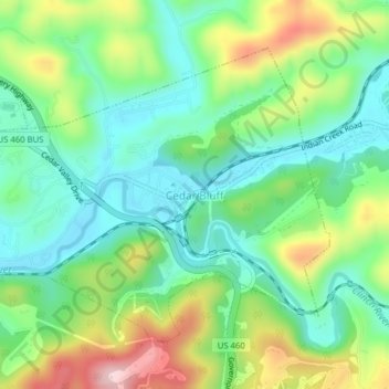 Cedar Bluff topographic map, elevation, terrain