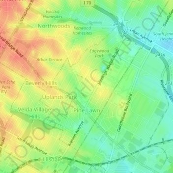 Pine Lawn topographic map, elevation, terrain