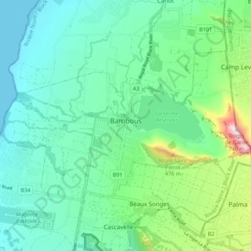 Bambous topographic map, elevation, terrain