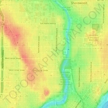 Riverwest topographic map, elevation, terrain