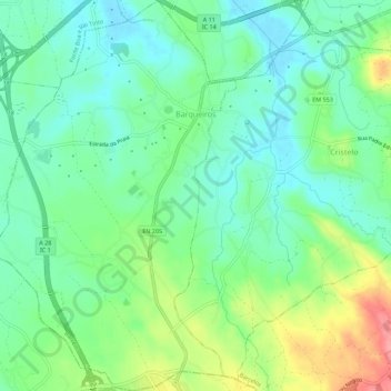 Barqueiros topographic map, elevation, terrain