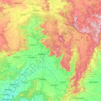 Balaghat topographic map, elevation, terrain
