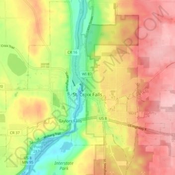St. Croix Falls topographic map, elevation, terrain