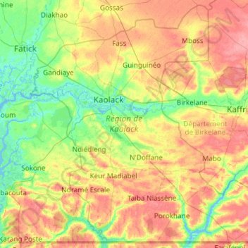 Kaolack Region topographic map, elevation, terrain