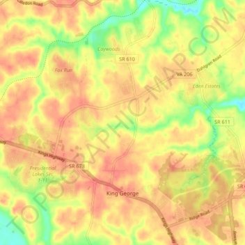 King George topographic map, elevation, terrain