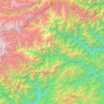 Kurung Kumey district topographic map, elevation, terrain