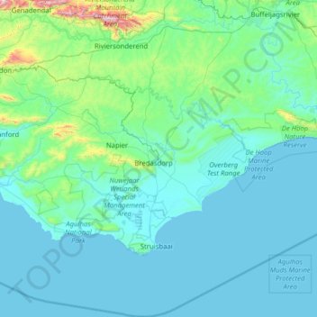 Cape Agulhas Local Municipality topographic map, elevation, terrain