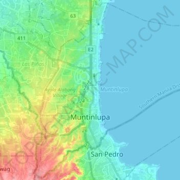 Muntinlupa topographic map, elevation, terrain