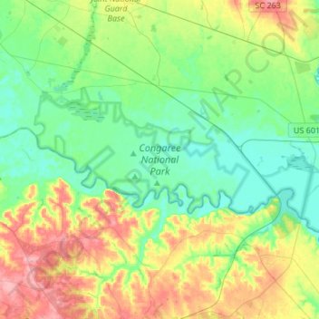 Congaree National Park topographic map, elevation, terrain