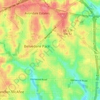 Belvedere Park topographic map, elevation, terrain