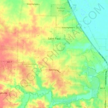 Saint Paul topographic map, elevation, terrain