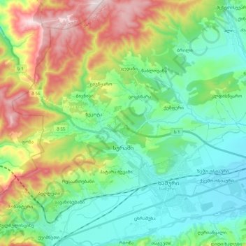 Surami topographic map, elevation, terrain