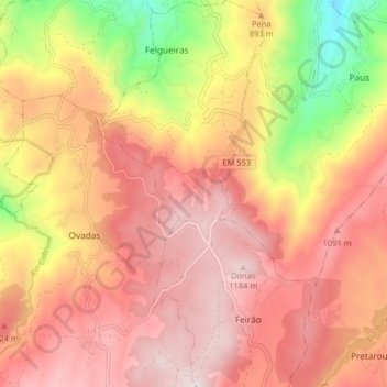 Felgueiras topographic map, elevation, terrain