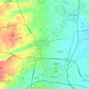 Leasingham topographic map, elevation, terrain