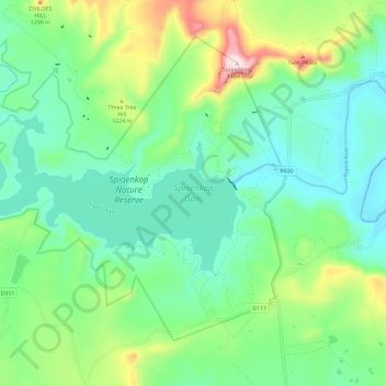 Spioenkop Dam topographic map, elevation, terrain