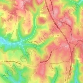 Ussel topographic map, elevation, terrain