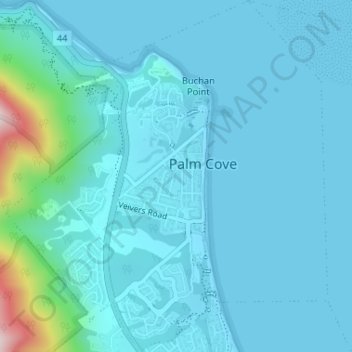 Palm Cove topographic map, elevation, terrain