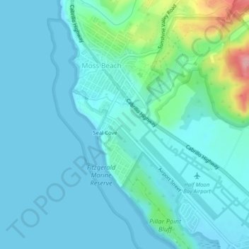 Moss Beach topographic map, elevation, terrain
