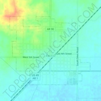 Rector topographic map, elevation, terrain