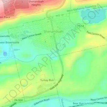 Shenandoah topographic map, elevation, terrain