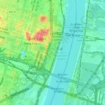 The Gateway Arch National Park topographic map, elevation, terrain