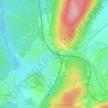 Mouchard topographic map, elevation, terrain