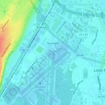 Teterboro topographic map, elevation, terrain