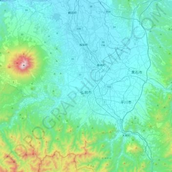 Hirosaki topographic map, elevation, terrain