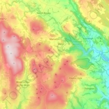 Manaton topographic map, elevation, terrain