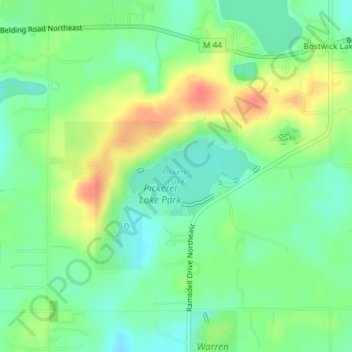 Pickerel Lake topographic map, elevation, terrain